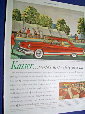 1953 Kaiser Manhattan hardtop large-mag car ad - Bambu bamboo interior ...