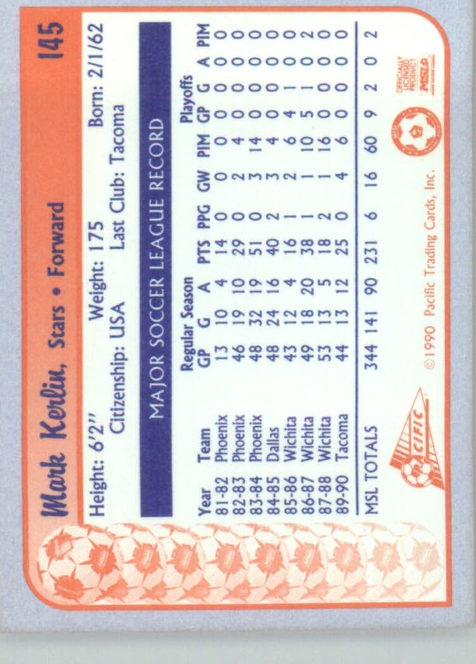 1990-91 Pacific MSL MISL NASL NPSL Tacoma Stars - #145 Mark Kerlin | eBay