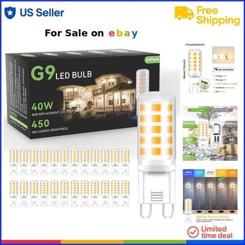 G9 LED Bulb 4W 40W Halogen Equivalent 3000K Warm White 24 Pack for ...