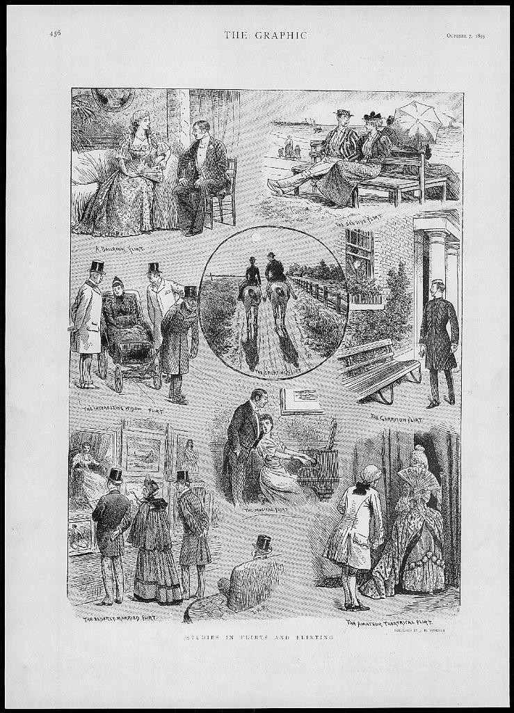 1893 - FINE ART Antique Print - ILLUSTRATIONS Studies Flirting Flirts ...