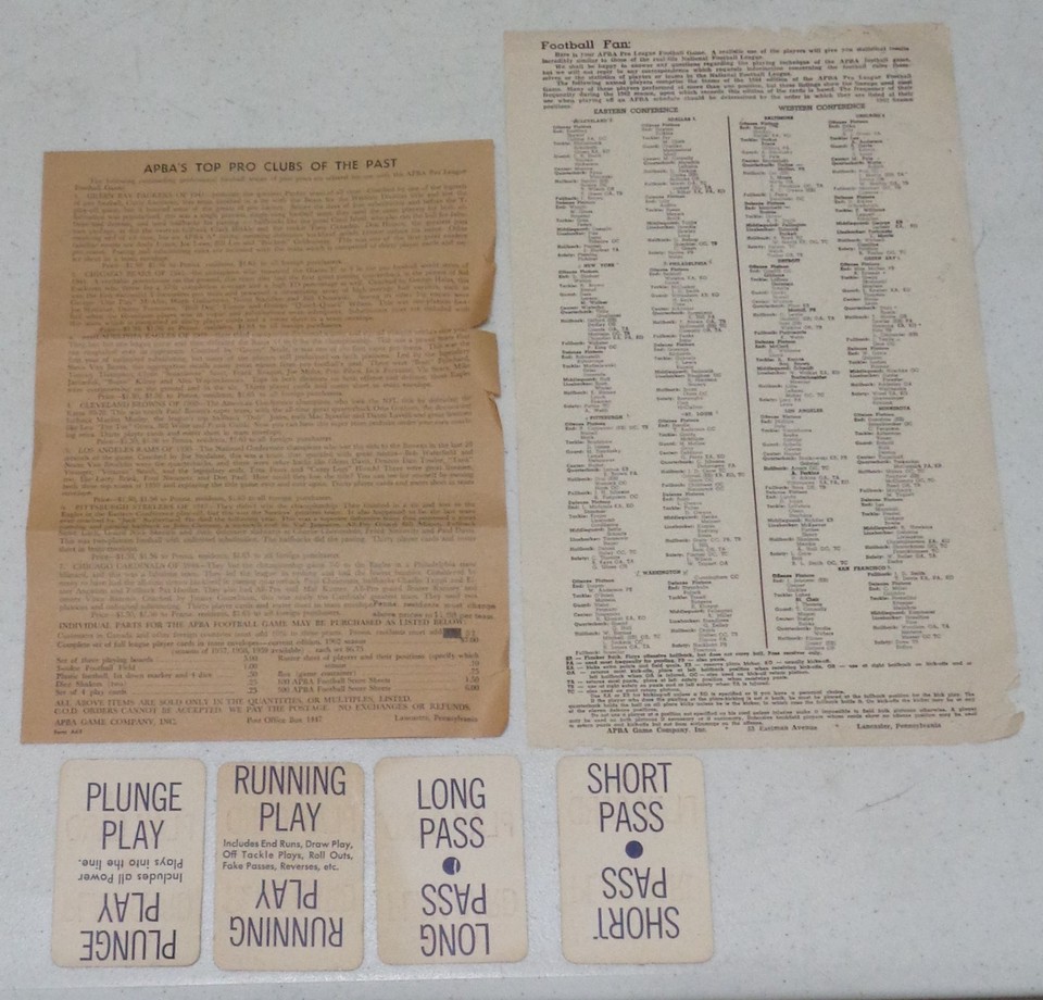 APBA 1964 Edition FOOTBALL Game with 1962 Season Card Set + Roster ...