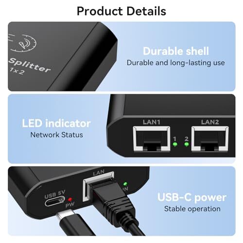 Ethernet Splitter 1 to 2 1000Mbps Internet Cable Splitter 1 in 2 Out ...