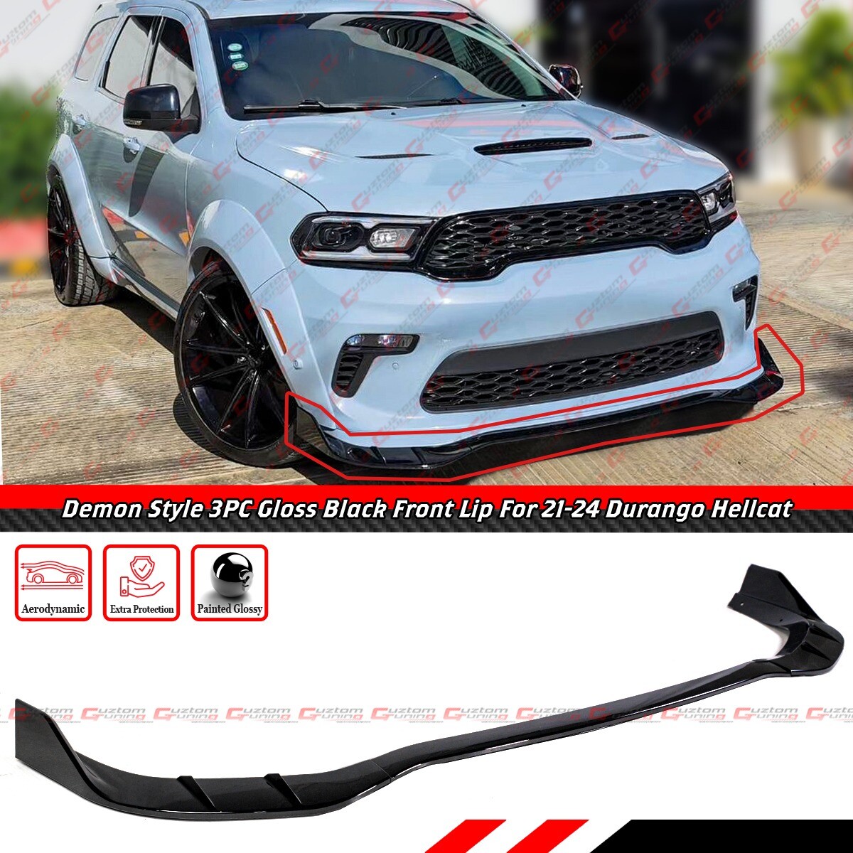 For 21-24 Dodge Durango SRT Hellcat Demon Style Black Front Bumper Lip ...