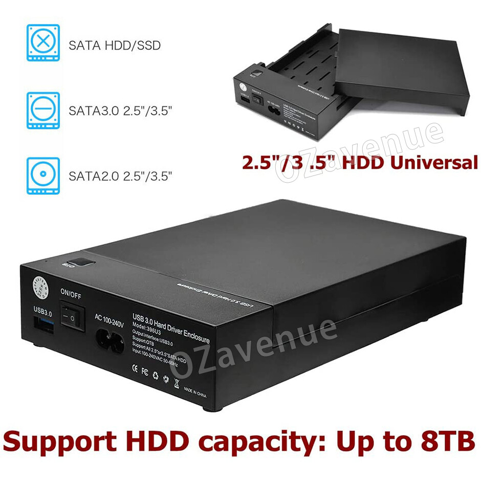 2.5/3.5 inch SATA External USB 3.0 Hard Drive Enclosure Caddy Case HDD ...