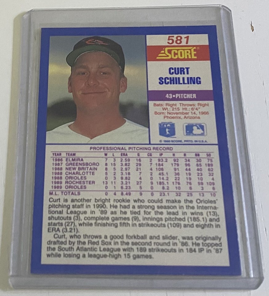 Curt Schilling 1990 Score Rookie RC #581 Baltimore Orioles RL01 | eBay