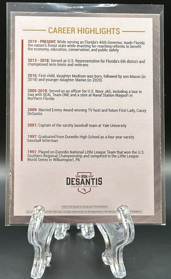 Ron Desantis Yale Baseball Rookie RC 241/500 - Florida Governor Limited ...