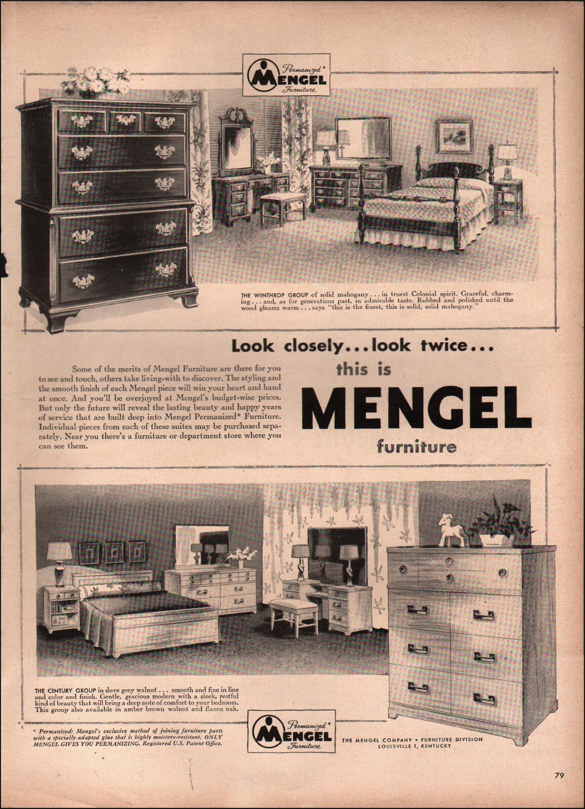 1950 Vintage ad Mengel furniture Dresser Bed Mirror Art Pictures 09/18 ...