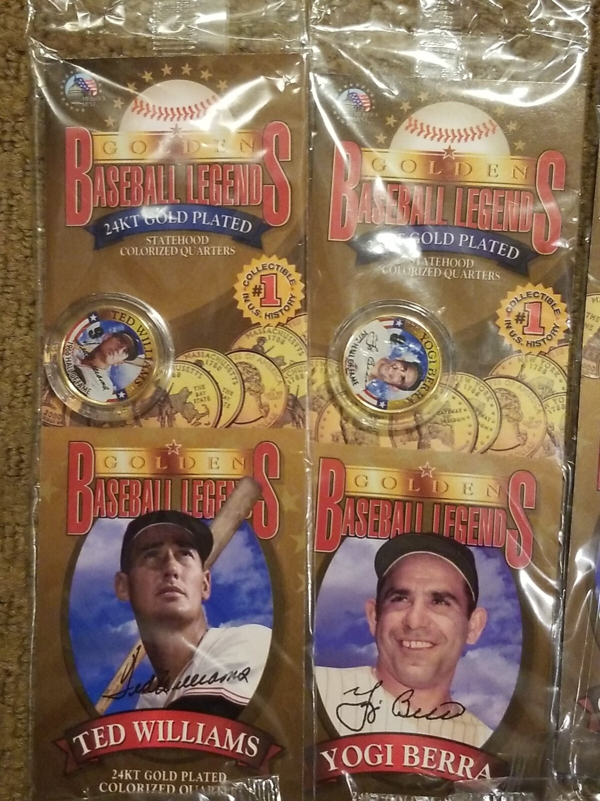 Lot of 8 - GOLDEN BASEBALL LEGENDS 24KT GOLD PLATED COLORIZED QUARTERS ...
