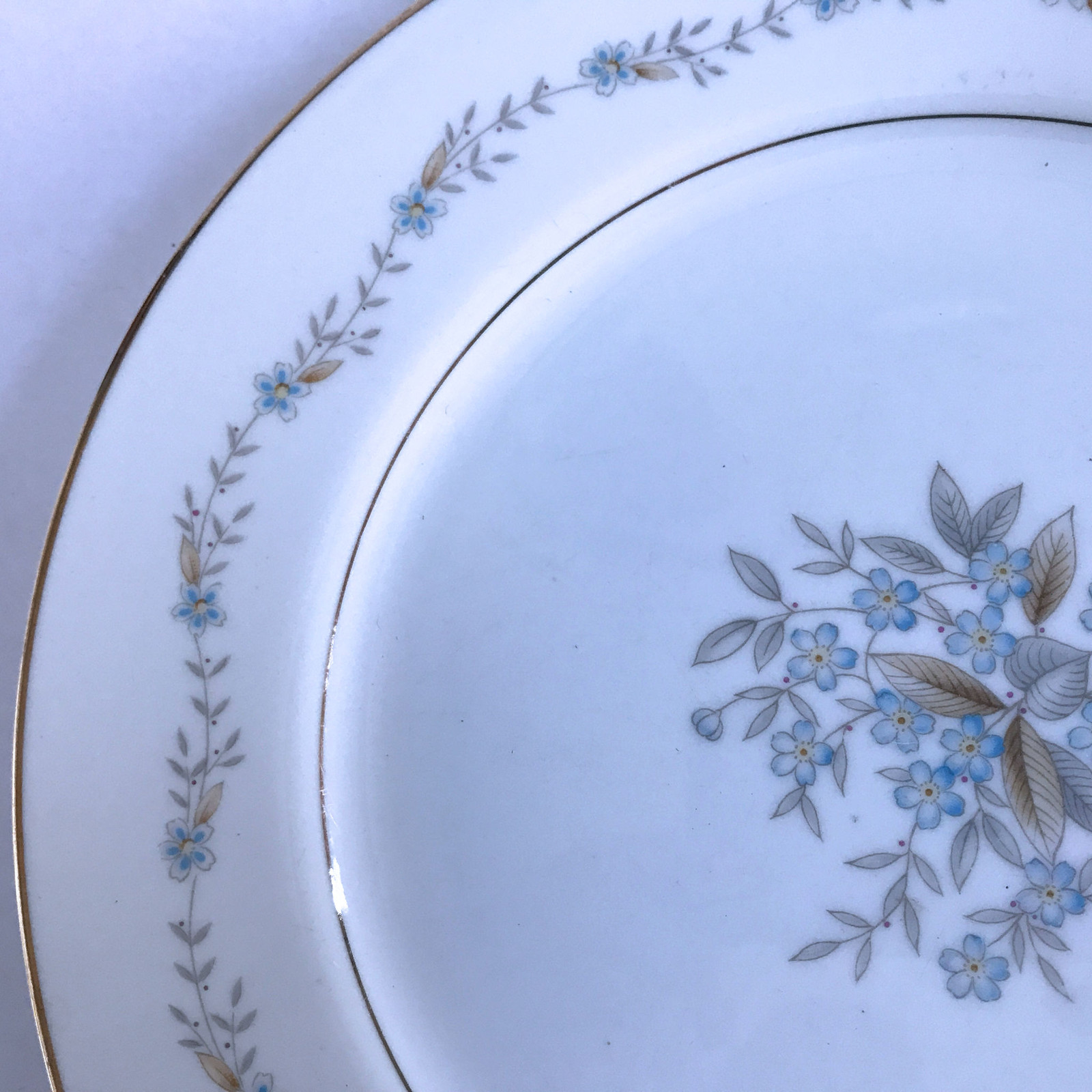 Symco China Cromwell 45/188 Dinner Plate Blue Flowers Gray Brown Leaves ...