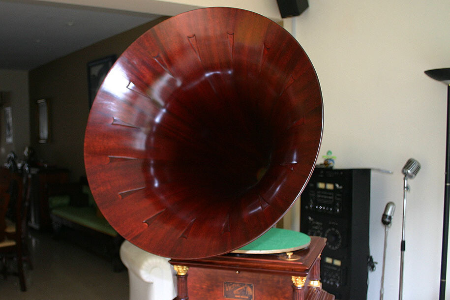 REPRODUCTION PHONOGRAPH MAHOGANY WOOD HORN VICTOR TALKING MACHINE HMV ...