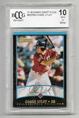 2001 Bowman Draft Picks Chase Utley Rookie Card #BDP69 Graded BCCG 10 ...