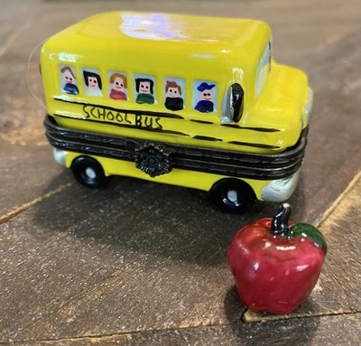 Porcelain Hinged Trinket Box School Bus With Apple Classroom Teacher ...
