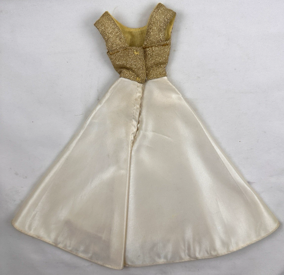 VINTAGE 1960's BARBIE CLONE PREMIER TOGS WHITE SATIN GOLD LAME DRESS ...