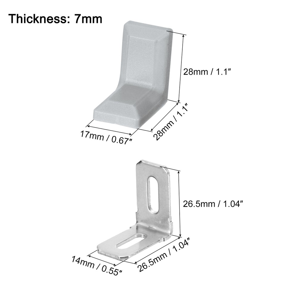 80pcs Metal Plastic L Shaped Angle Bracket, 28x28x17mm with Screws(Grey ...