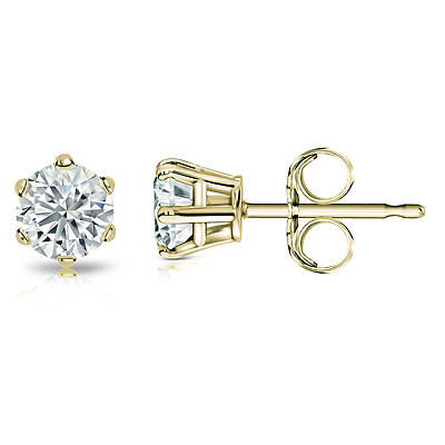 14k Yellow Gold Round Diamond Simulant Stud Earring 6Prong(1/4-2ct,AAA ...