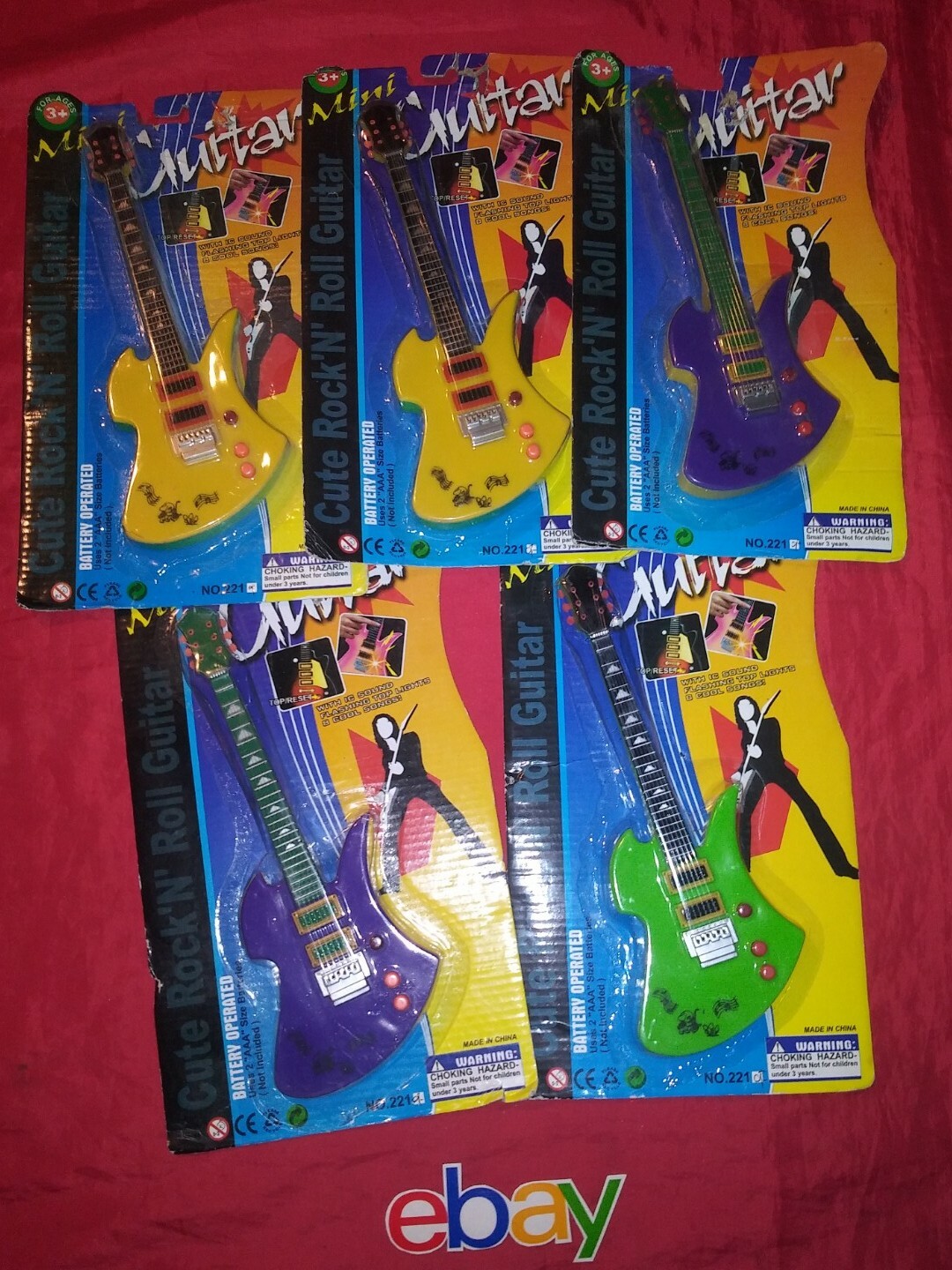 5 PC LOT Vintage 90'S Micro CUTE MINI Rock n' Roll Guitar TOYS LIGHTS ...