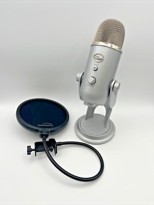 Blue YETI Condenser USB Microphone Silver/grey + Stand, Cord, and Pop ...