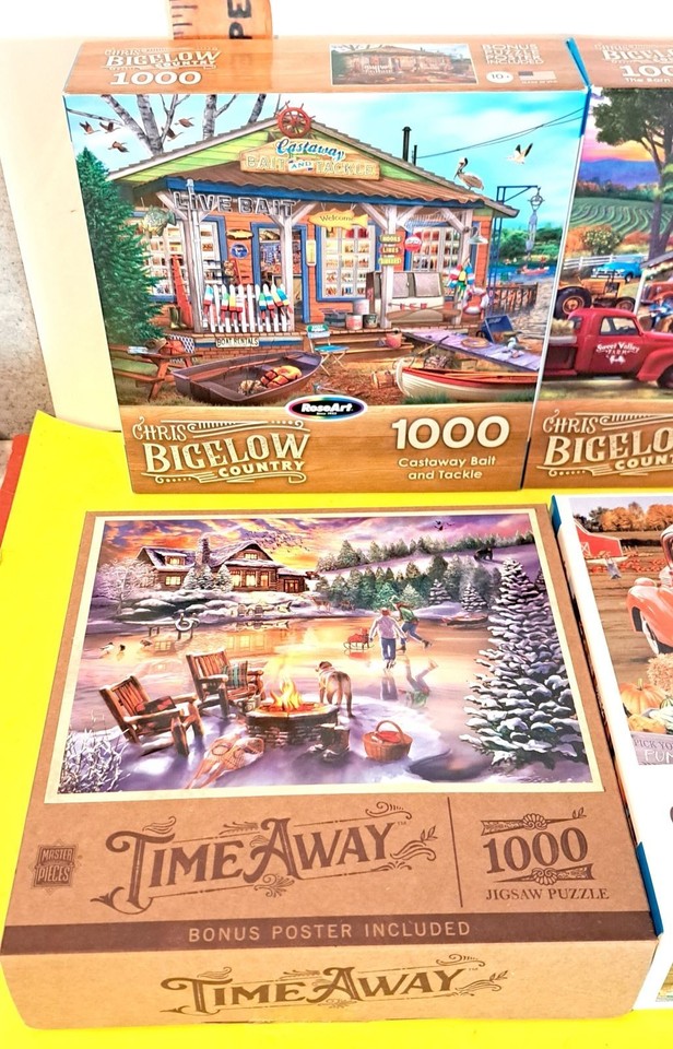 (6) 1000 jigsaw puzzles LOT P - Chris Bigelow TIME AWAY Fall Puppies ...
