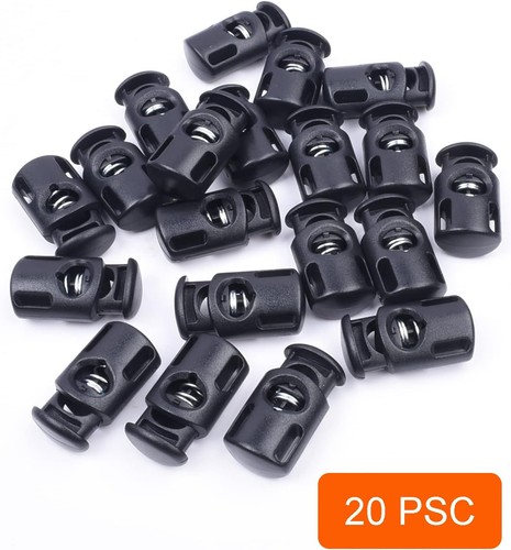 20 PCS Plastic Spring Cord Locks, Paracord Toggle Stopper 01-black X ...