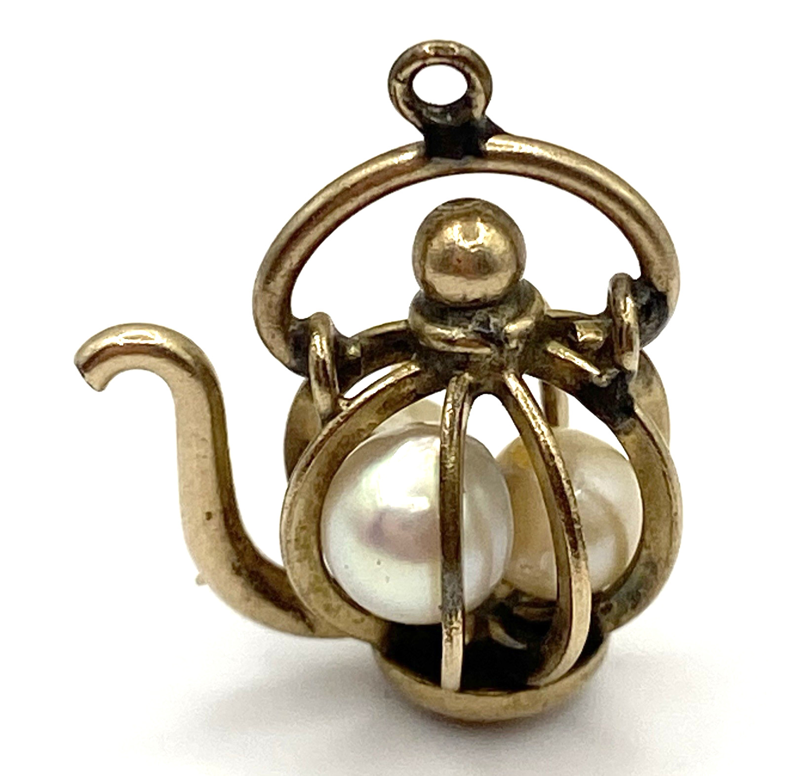 Vintage 12K Gold Filled White Pearls Cage Teapot Char… - Gem
