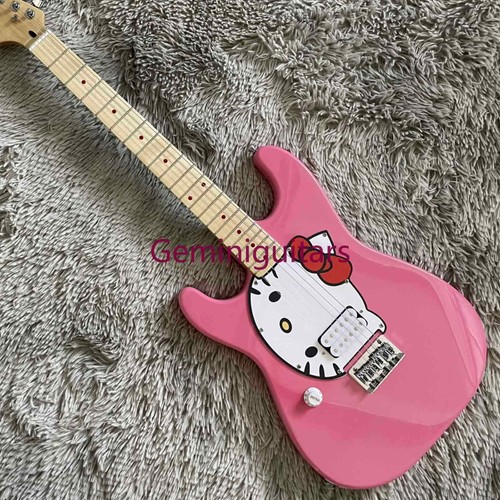 Custom Left-Handed Hello Kitty Cat ST Electric Guitar Pink Body Maple ...