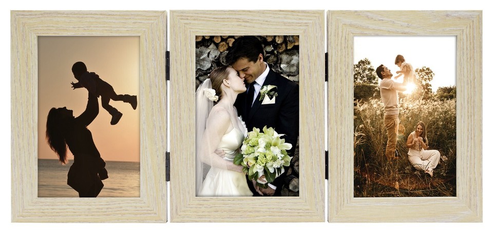 2-Pack 4x6 Three Picture Frame Trifold Hinged with 3 Openings Family ...