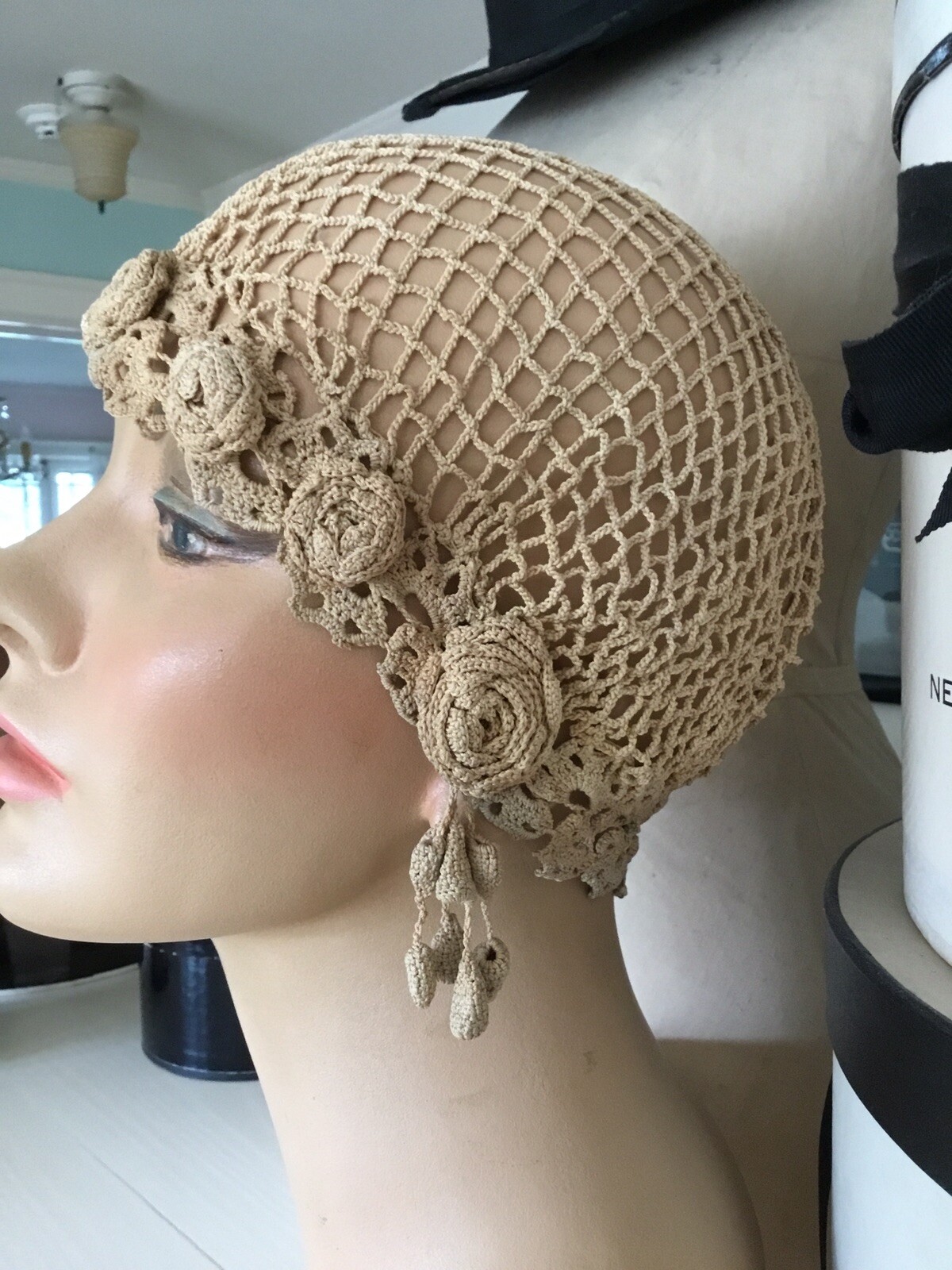 Vintage RARE 1920’s Flapper Crochet Boudoir Sleep Cap… - Gem