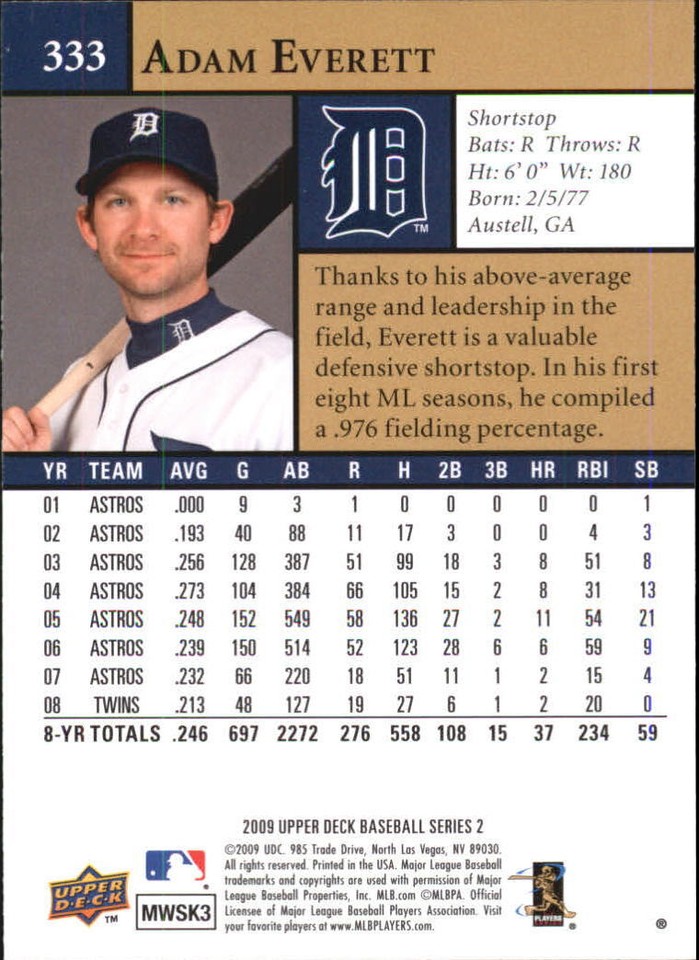 2009 Upper Deck First Edition Baseball Card #333 Adam Everett | eBay