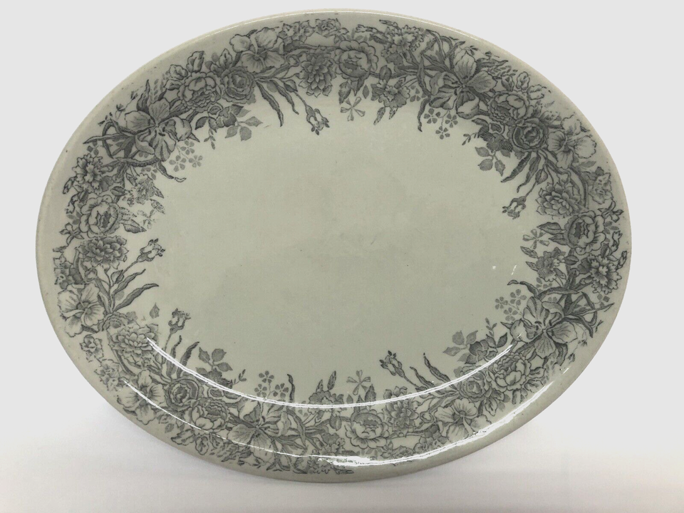 Vintage Tepco China USA Heavy Platter Serving Tray Gray Floral Design ...