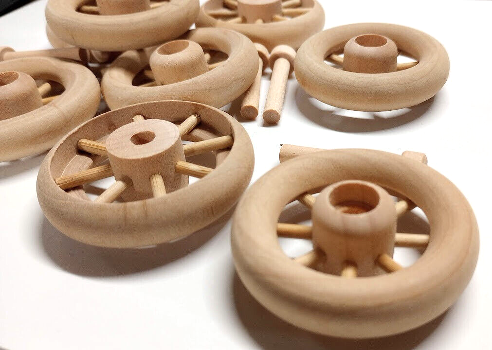 8 Spoked Wood Toy Wheels 2 Inch Diameter with 8 Axle Pegs Wood Spoke ...