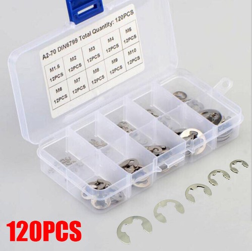 120PCS M1.5~M10 304 Stainless Steel Wheel Bearing Retaining Clip E-Clip ...