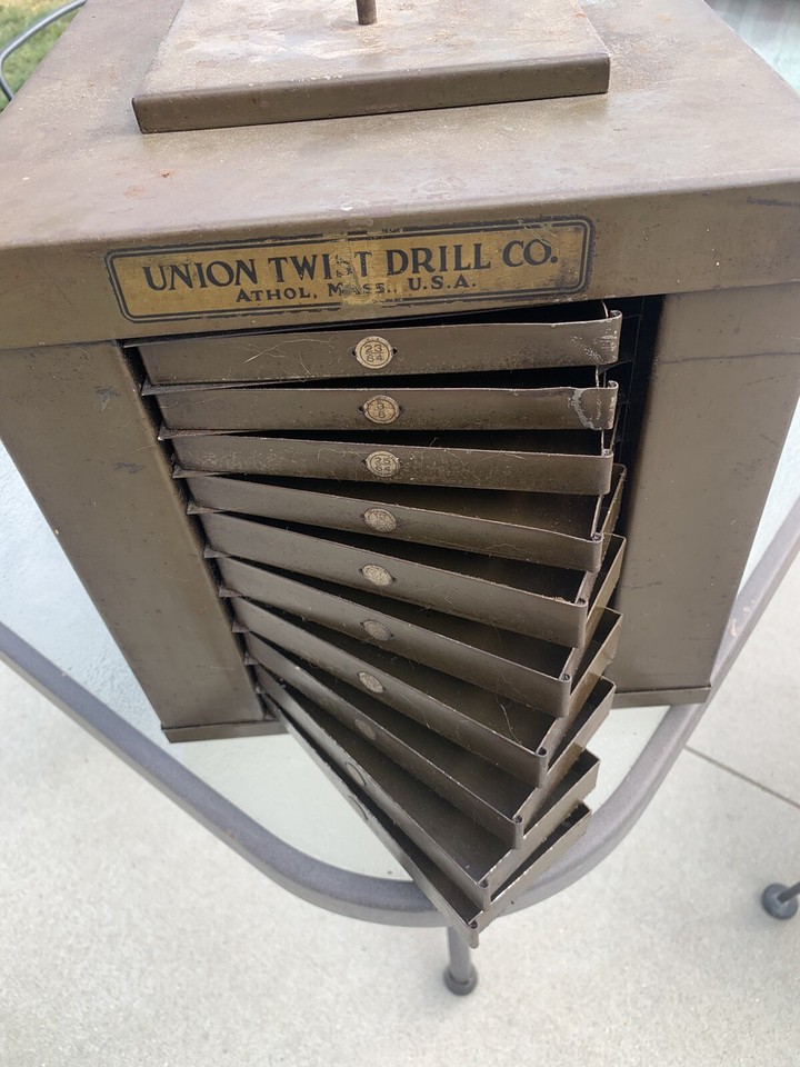 Vintage Steampunk Cabinet Union Twist Drill Co Bit/Tool Spinning 1920s ...