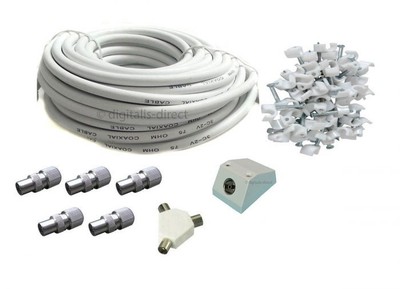 15m Coaxial TV Extension Kit Aerial Cable Coax Lead Television Wire ...