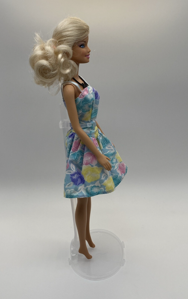 Barbie Doll With Floral Multicolor Layered Spring Dress. Blonde And ...