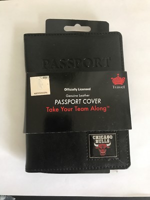 Chicago Bulls, Passport Cover, Black & Authentic Leather *FREE SHIPPING ...