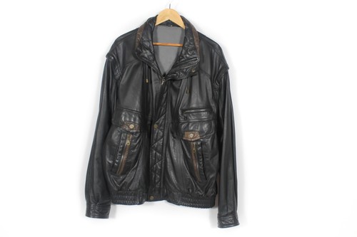 Vintage Trapper Motorcycle Genuine Leather Black 2in1 Jacket Vest Mens ...