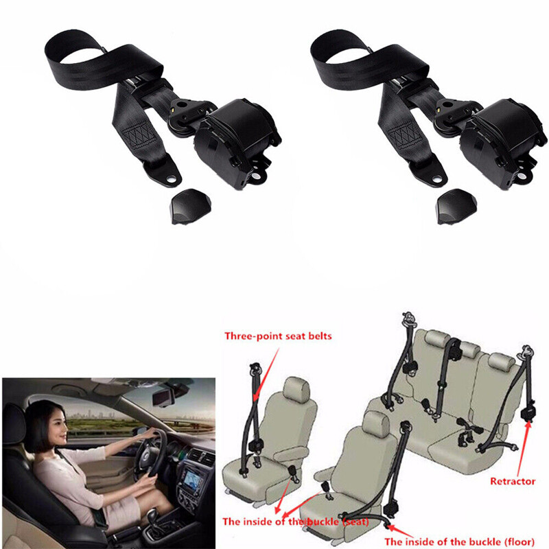 2× Universal 3 Point Inertia Seat Belt Kit For Car Truck Adjustable ...