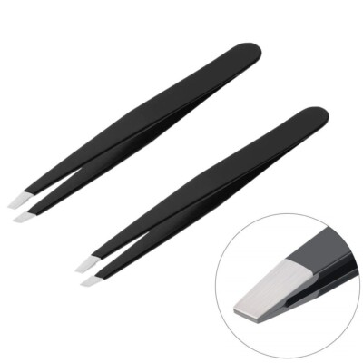 Sharp Edge Stainless Steel EyeBrow Tweezers Plucker/Puller Slanted Tip ...