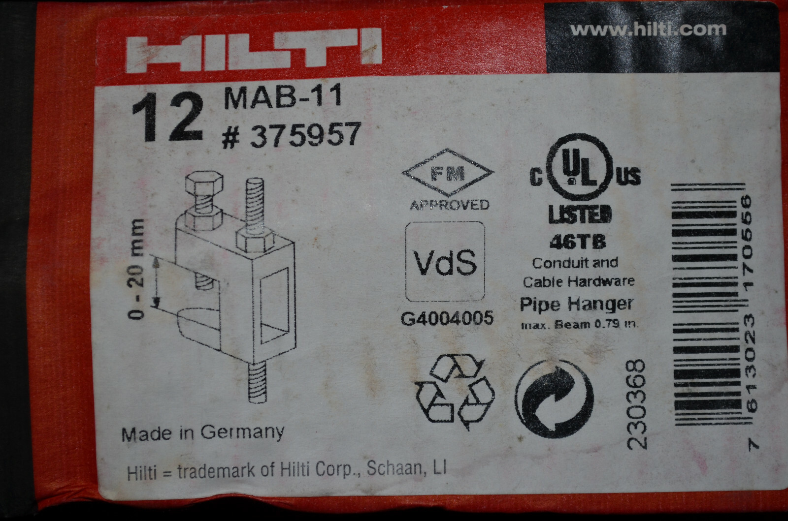 2 Hilti MAB-11 Spannbügel Schraube Schienenbefetigung Befestigung ...