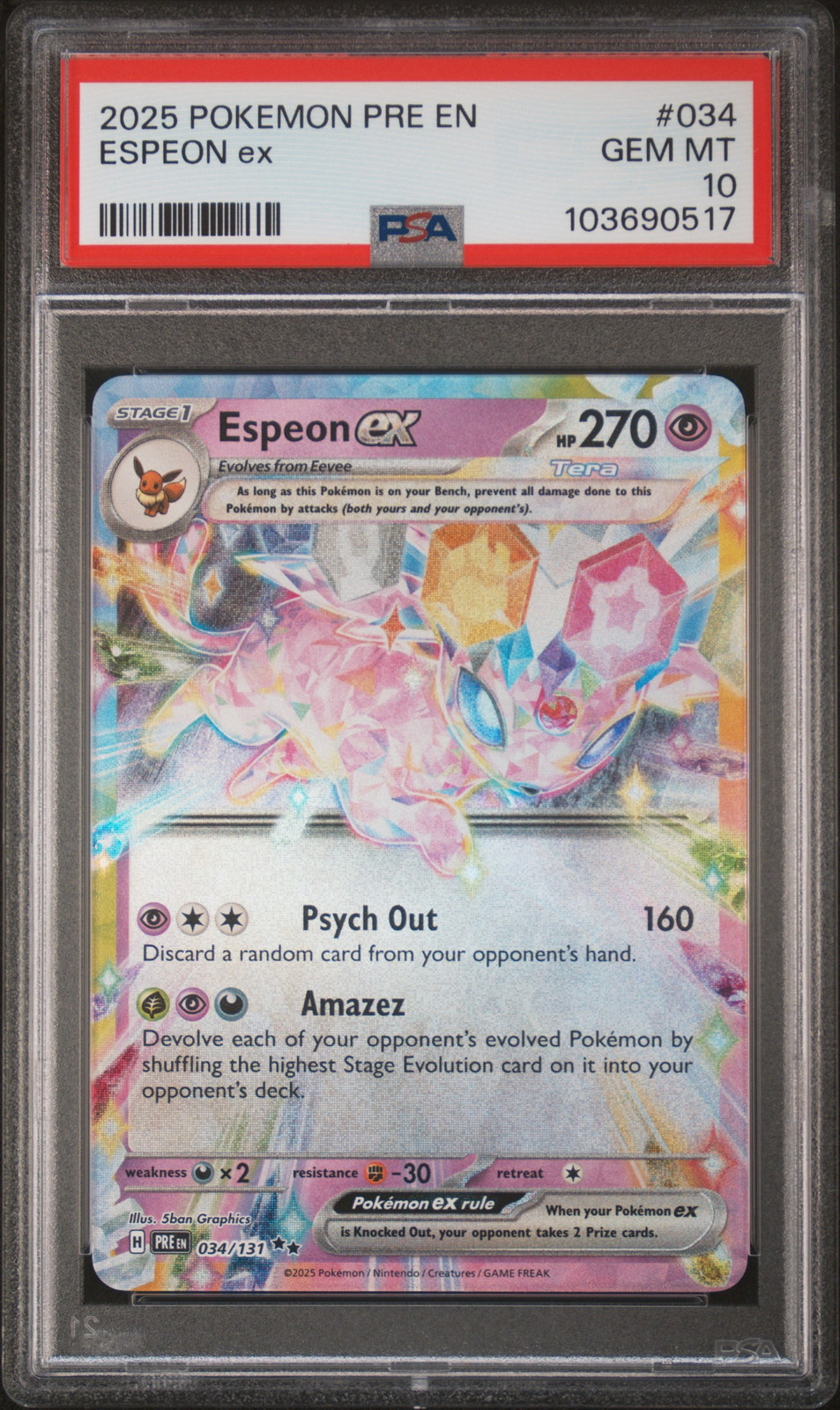 Espeon ex 2025 Scarlet & Violet: Prismatic Evolutions #034/131 Double ...