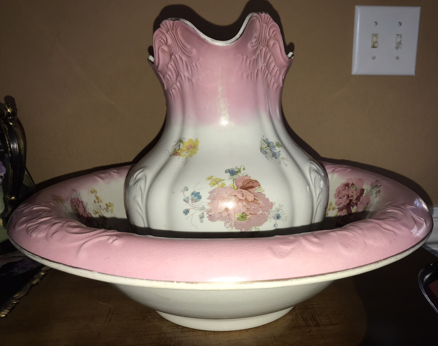 Antique Victorian Ceramic Bath Basin Bowl & Water Pitcher Set 2 Pcs ...