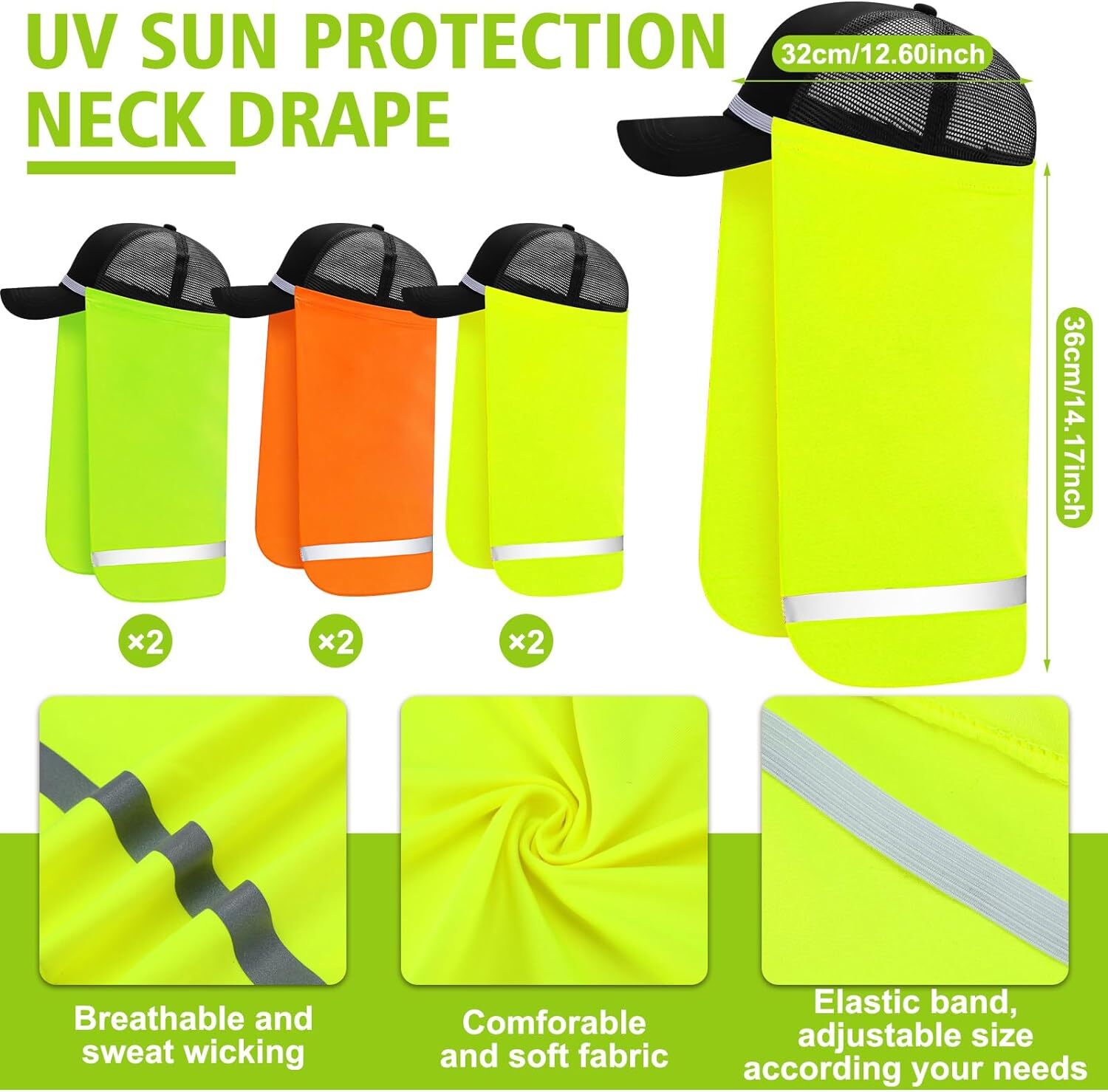 Funtery 6 Pcs UV Neck Sun Protection Reflective Strap Yellow, Green ...