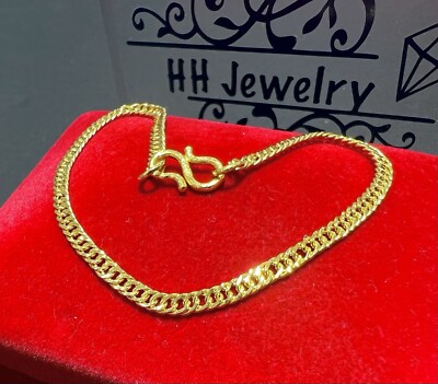 24K Yellow Gold Double Curb Cuban Chain Bracelet | eBay