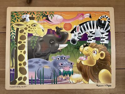Melissa & Doug AfricanPlains 24pcs Jigsaw Puzzle in Wooden Tray Holder ...