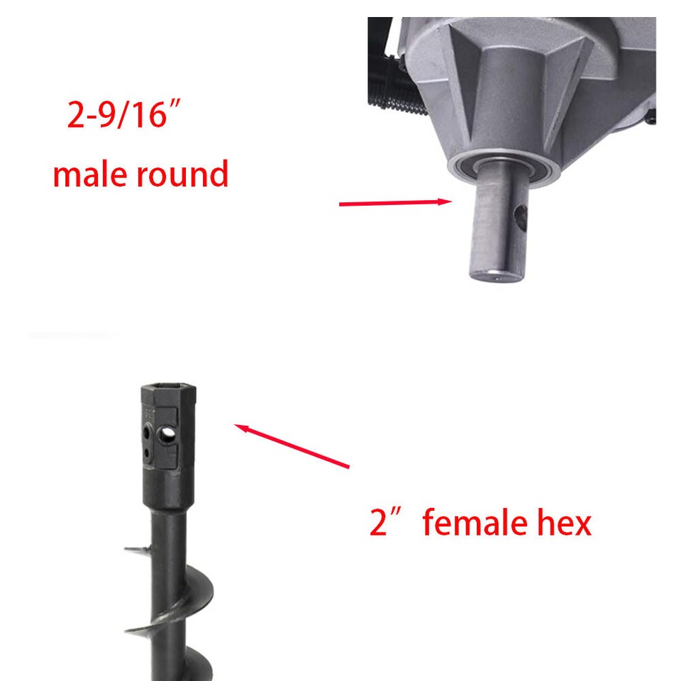 Auger Adapter Conversion 2-9/16 inch female Round to 2" Male Hex Heavy ...