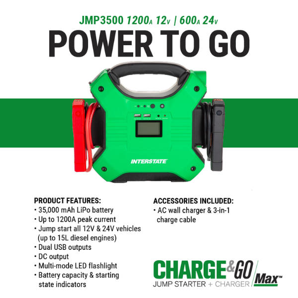Interstate Batteries 24V, 12V 1200A, 600A LED LiFePo4 Jump Starter ...