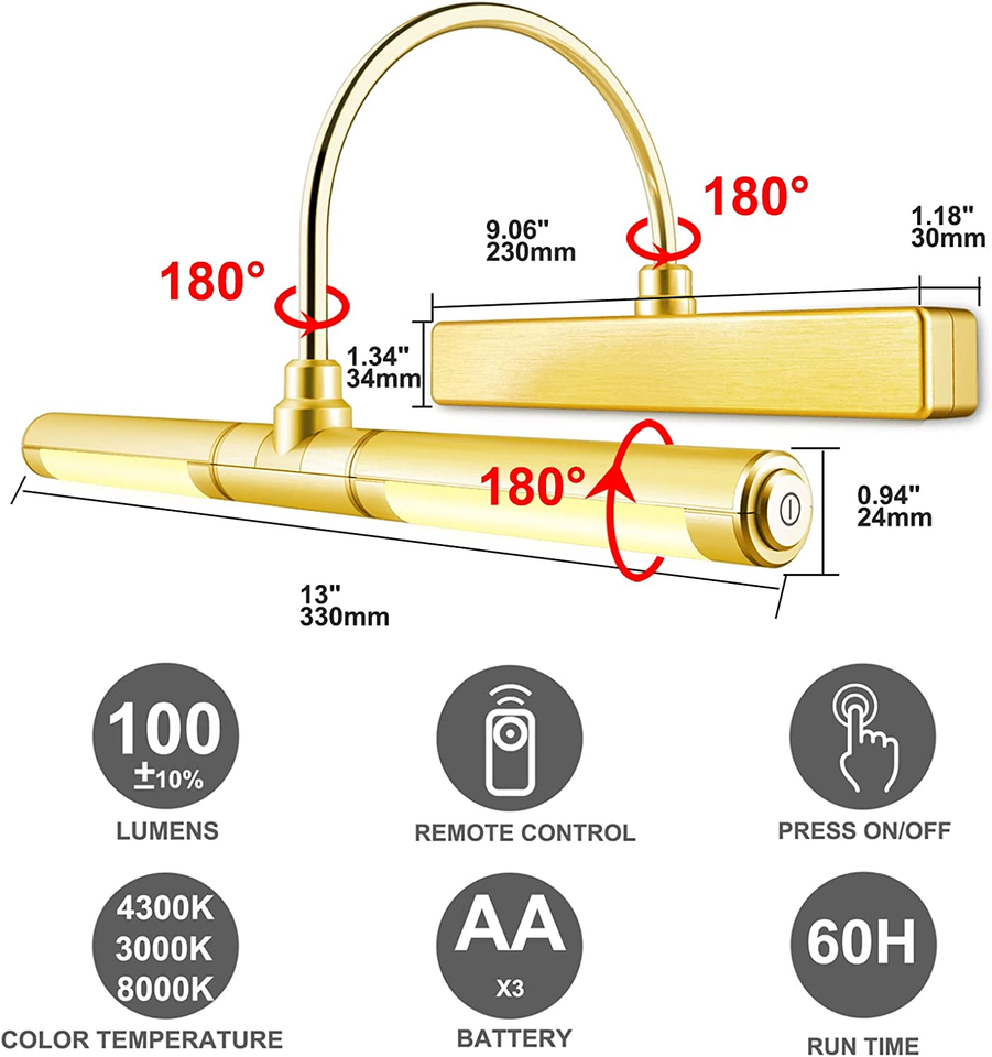 Wireless Art Display Light, Dimmable Picture Light W/Remote, Battery ...