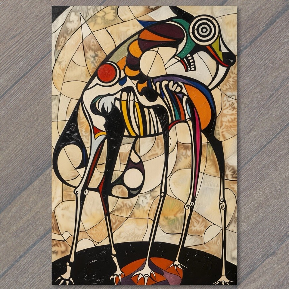 4x6" Dog Surreal Skeleton Black Cubist Abstract Art Spiral Eyes ...