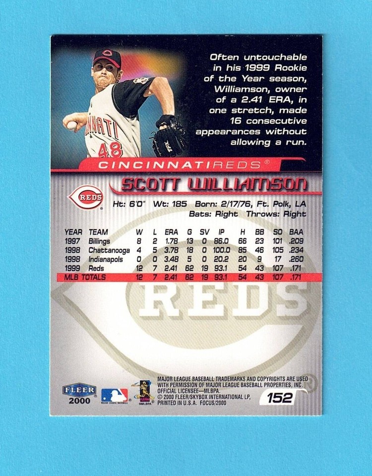 2000 Fleer #152 Scott Williamson Autographed Card - Cincinnati Reds ...