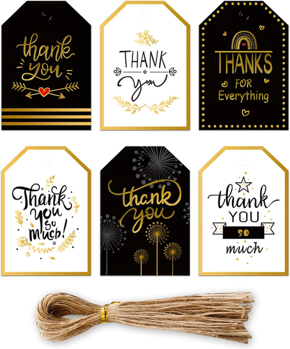 96 Pieces Gold Thank You Tags, Paper Gift Tags with String for Arts and ...